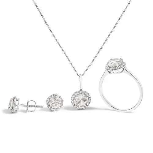 HAUS OF BRILLIANCE 10k Gold Gemstone And Diamond Halo Jewelry Set - White | White Topaz